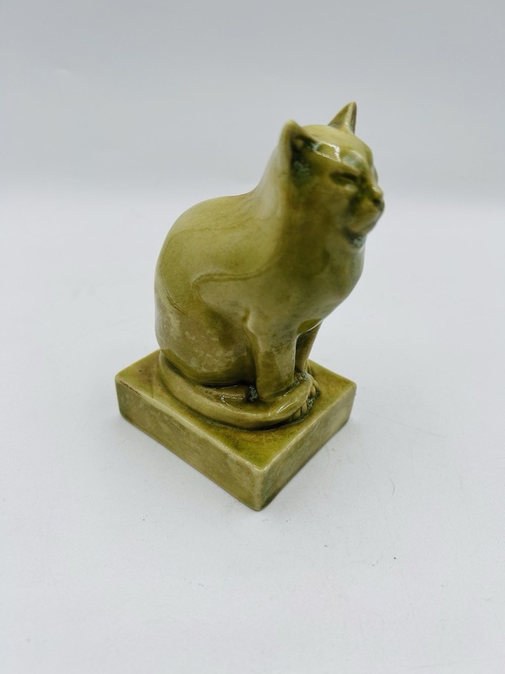Green Rookwood Pottery Sitting Cat Paperweight #6402 Figure Egyptian ...