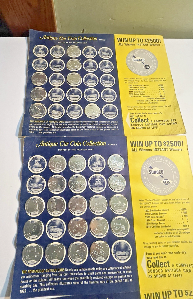 5-Sheets 1968-69 Sunoco Gasoline Premium Antique Car Aluminum Coin ...