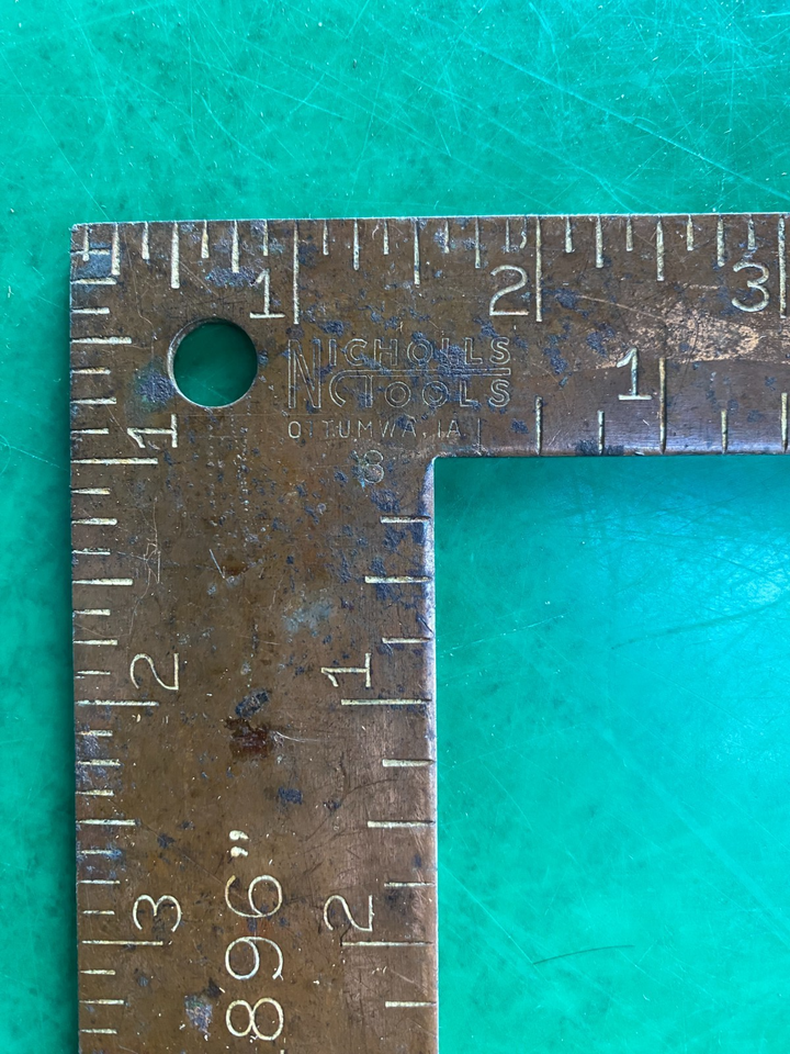 Vintage Copper Nicholls Tools Ottumwa Iowa 12” X 8” Framing Square USA ...