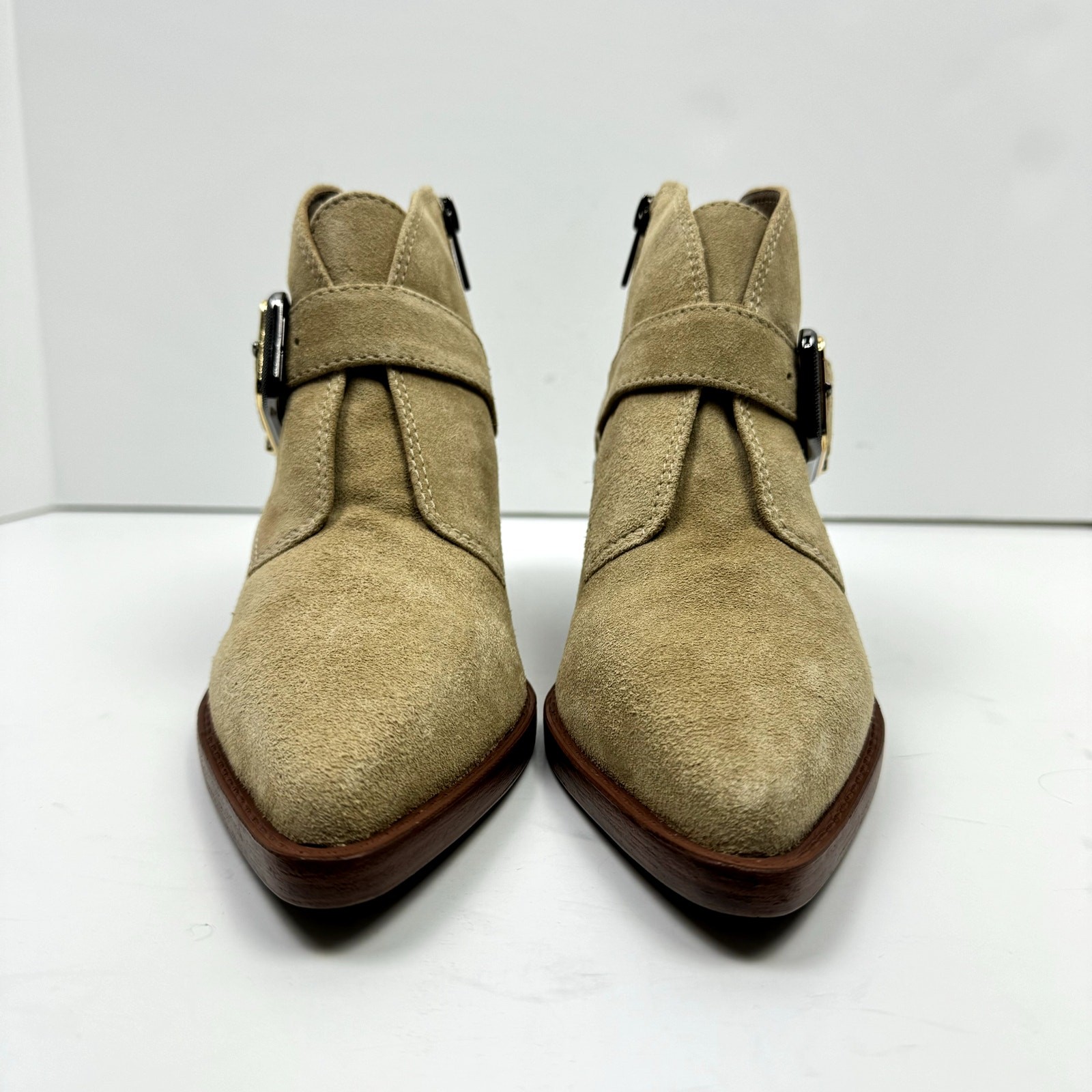 NEW Vince Camuto Ashena 6 Tan Suede Leather Buckle Zip Up Bootie Ankle ...