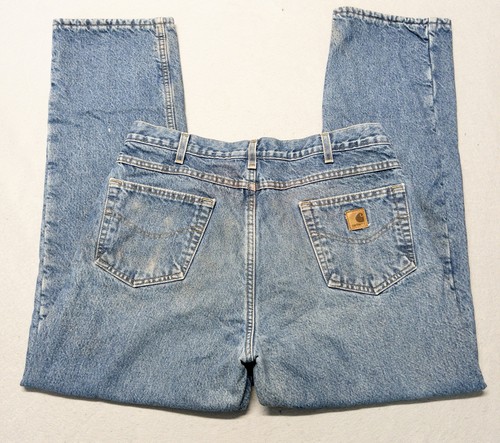 Carhartt Relaxed Fit Fleece Lined Jeans Leather Tag Mens 36x32 | eBay