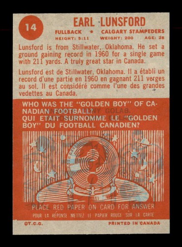 1963 Topps CFL #14 Earl Lunsford NM X2562727 | eBay