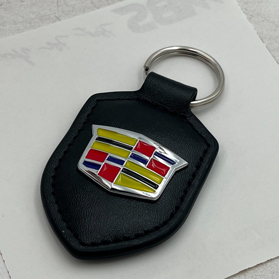 Black Leather Keychain Cadillac Metal Enamel Emblem Key Fob Gift ...