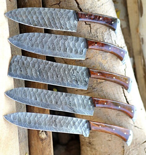 Custom Handmade HAND FORGED DAMASCUS STEEL CHEF KNIFE Set Kitchen ...