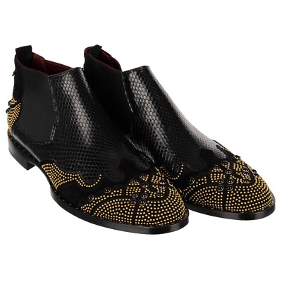 DOLCE & GABBANA Perlen Stiefeletten Boots Schuhe NAPLES Schwarz 44 UK ...