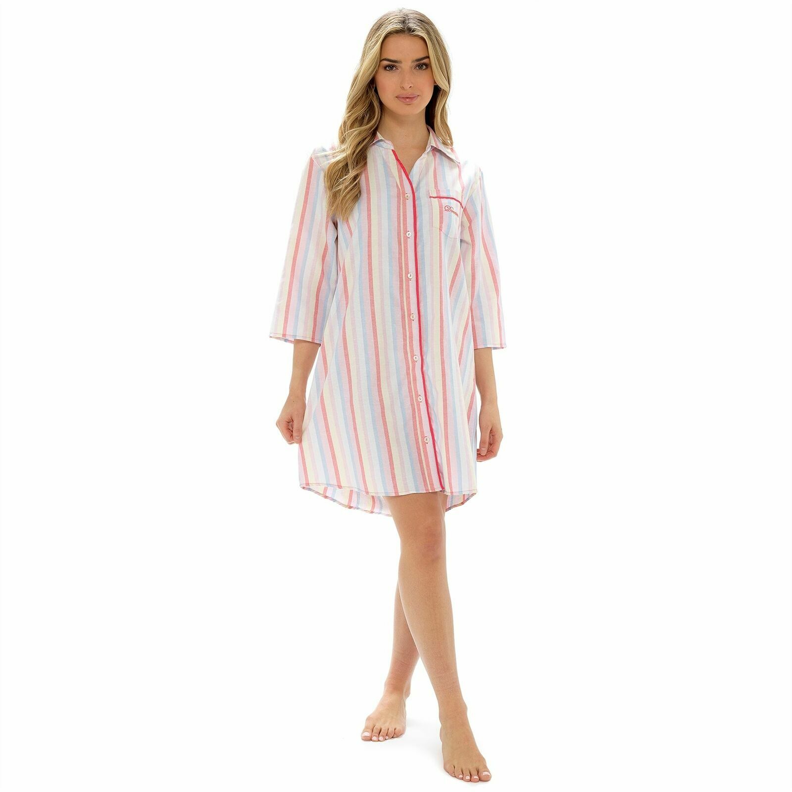 Womens Ladies Nightshirts Cotton Button Front Boyfriend Nightie Check ...