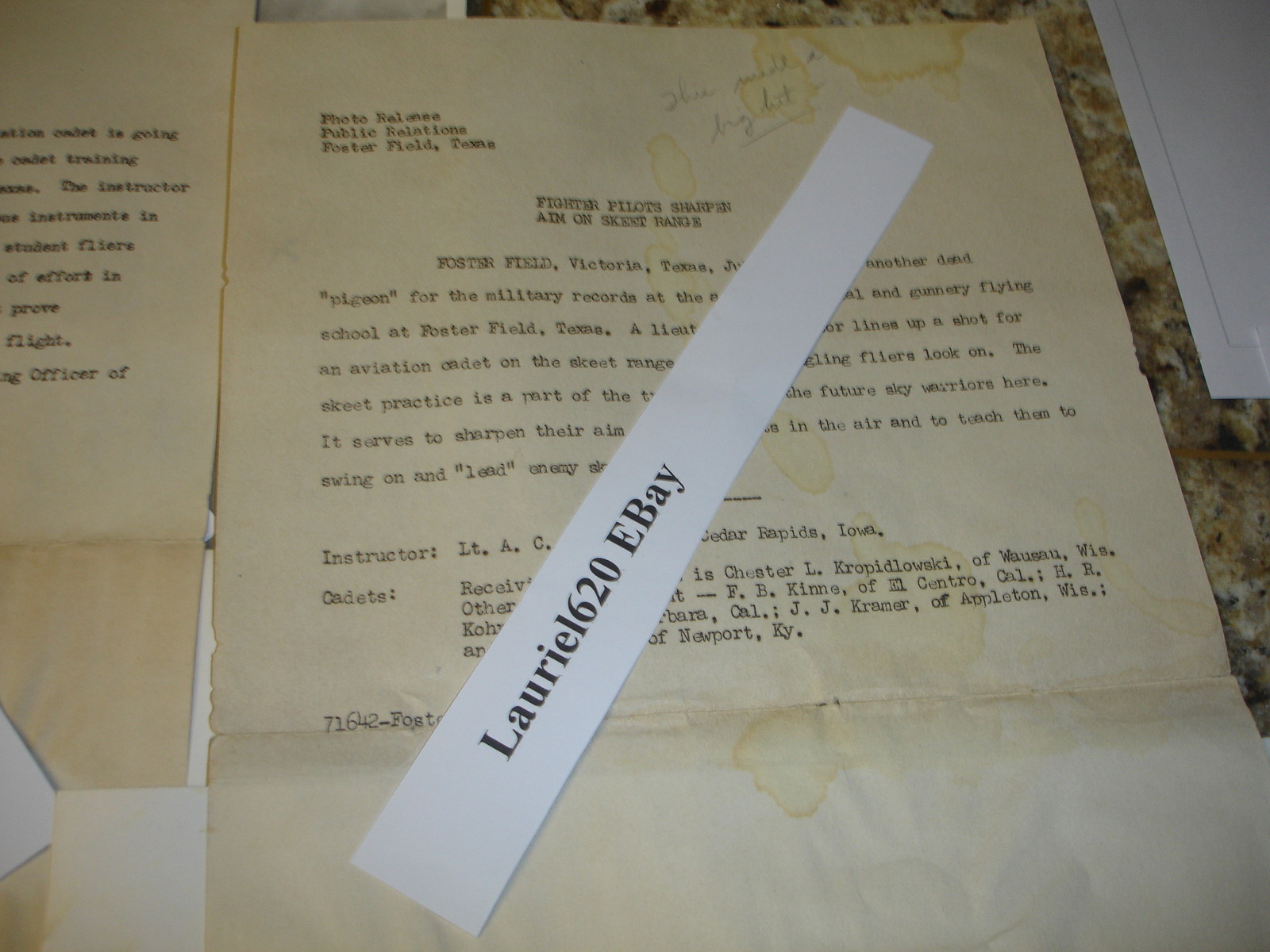 LOT WWII 1942 PRESS PHOTOS FOSTER AIR FORCE BASE VICTORIA TEXAS ...