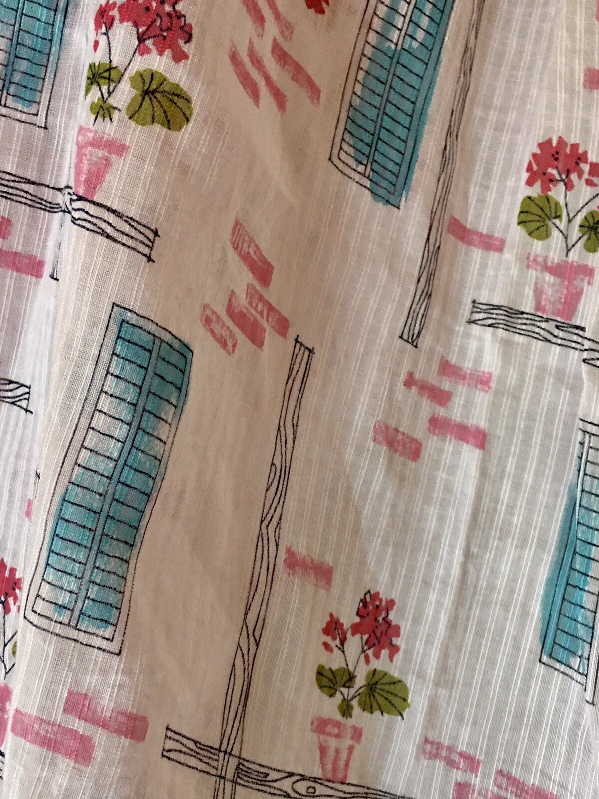 Antique Art Deco Geranium Floral Shutters Dimity Cotton Fabric ~ Blue ...