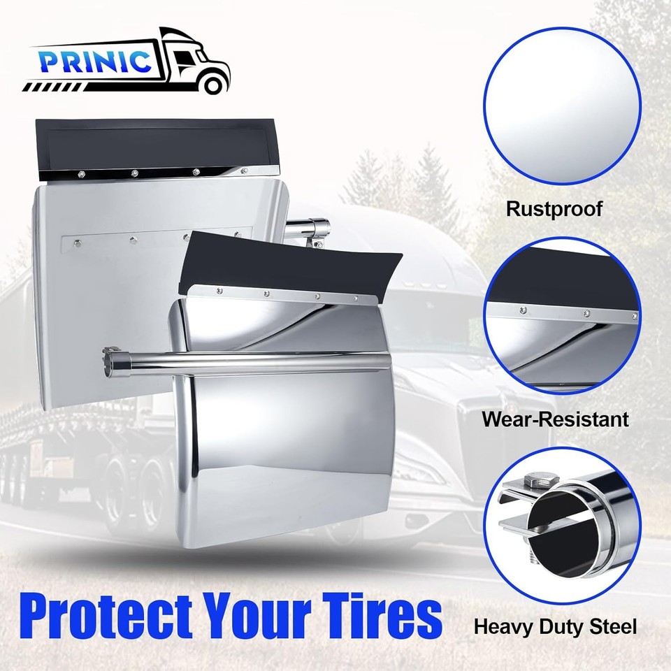 24"x24" Quarter Fenders for Semi Truck, Stainless Steel/Polypropylene ...