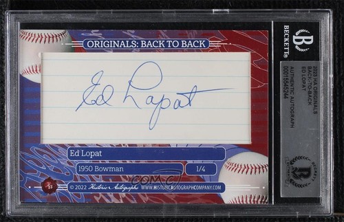 BAS 2023 Historic Originals Back To /4 Eddie Lopat BGS Authentic Auto ...
