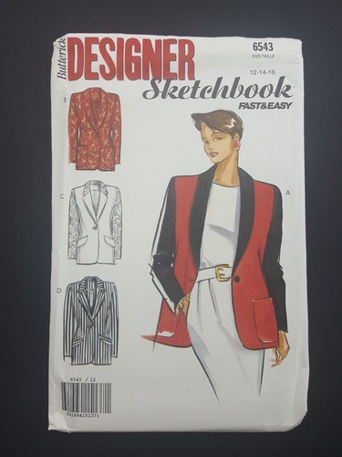 Butterick Fast Easy Sewing Pattern 6543 Misses Jacket 12 14 16 Vintage ...
