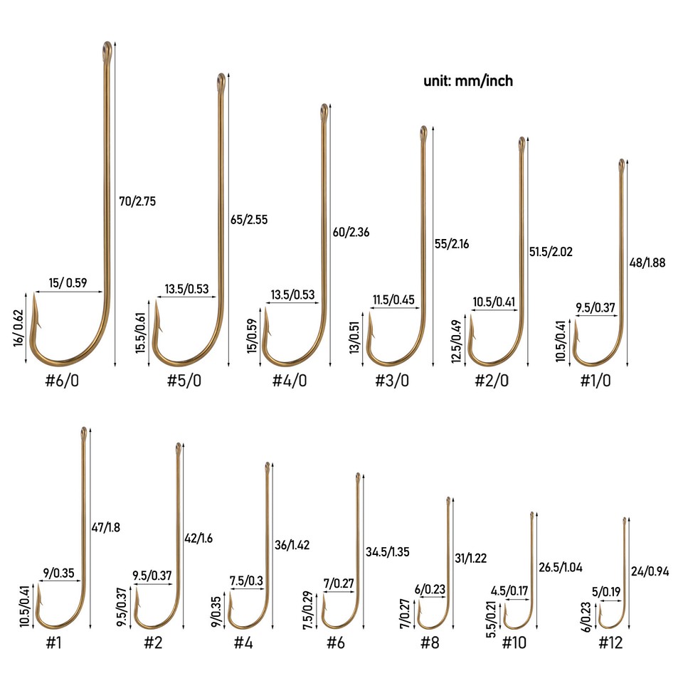 100pcs Aberdeen Light Wire Hooks Size #12-6/0 Extra Long Shank Fishing ...