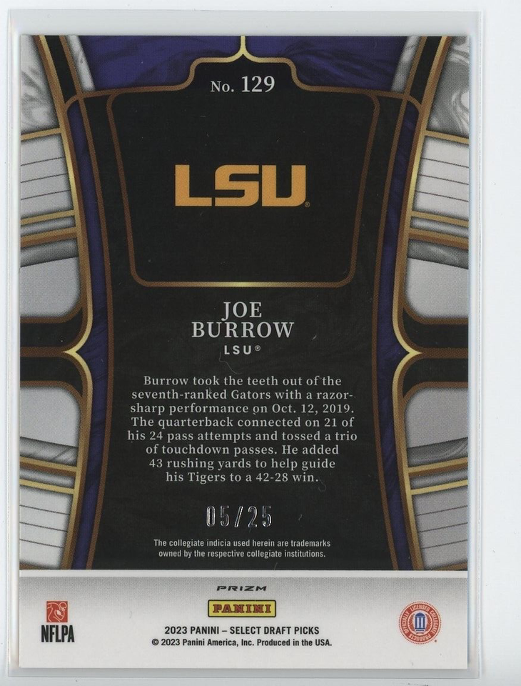 2023 Select Draft Picks #129 Joe Burrow green Checker /25 LSU Tigers ...