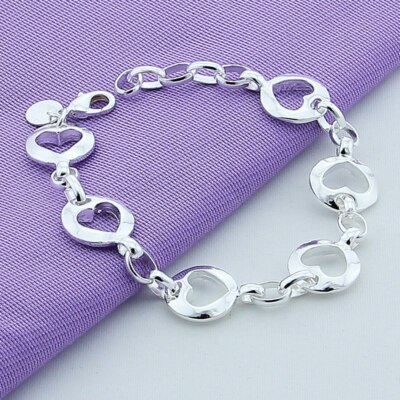 925 Sterling Silver Love Heart Bracelet Wedding Ladies Heart Bracelet ...