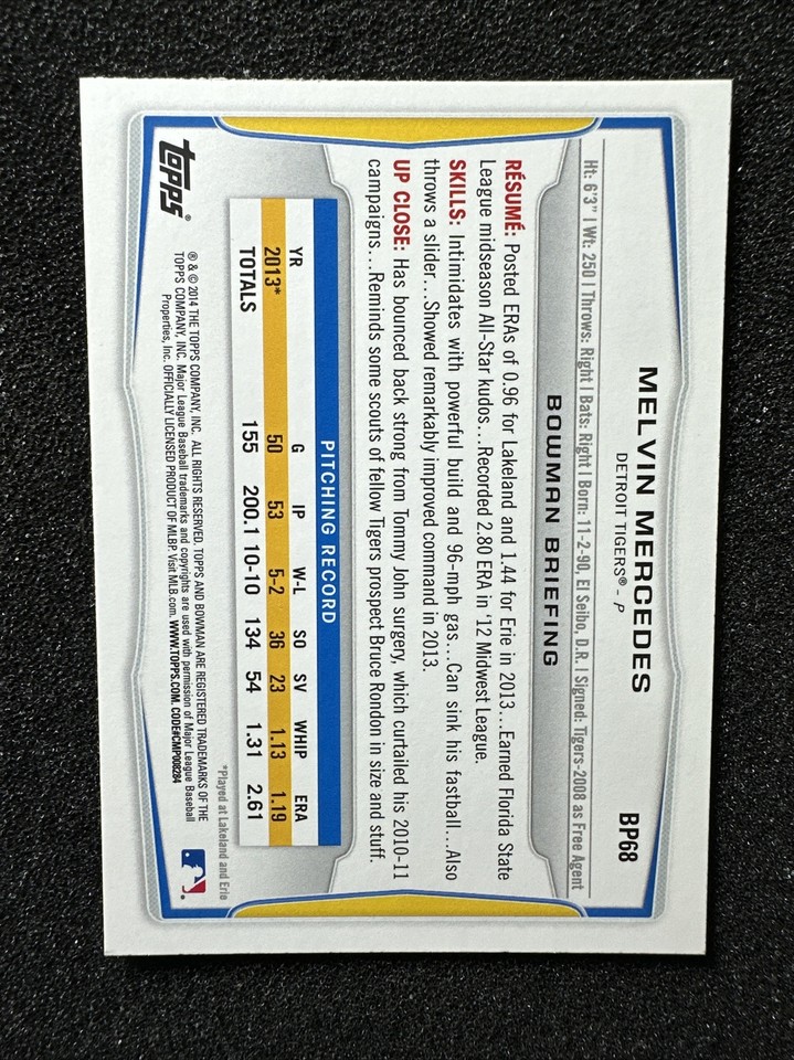 MELVIN MERCEDES #BP68 2014 Bowman Baseball Prospects Rookie/Prospect ...