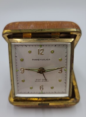 Vintage Phinney-Walker Folding Travel Alarm Clock Antique 8Days 7Jewels ...