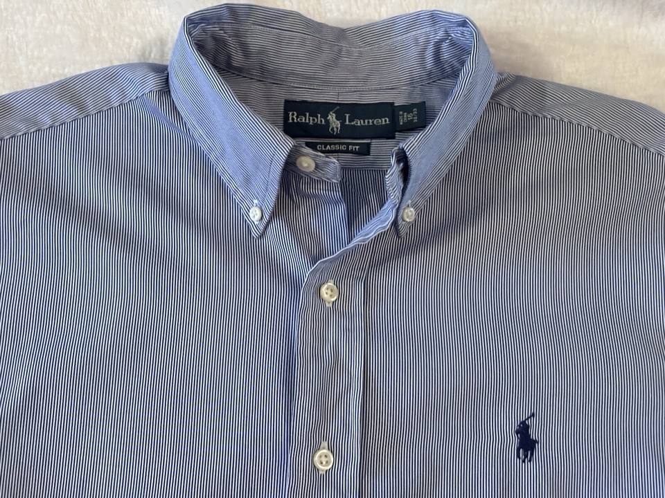 Ralph Lauren Shirt Mens 16 32 33 Long Sleeve Button Up Down Blue ...