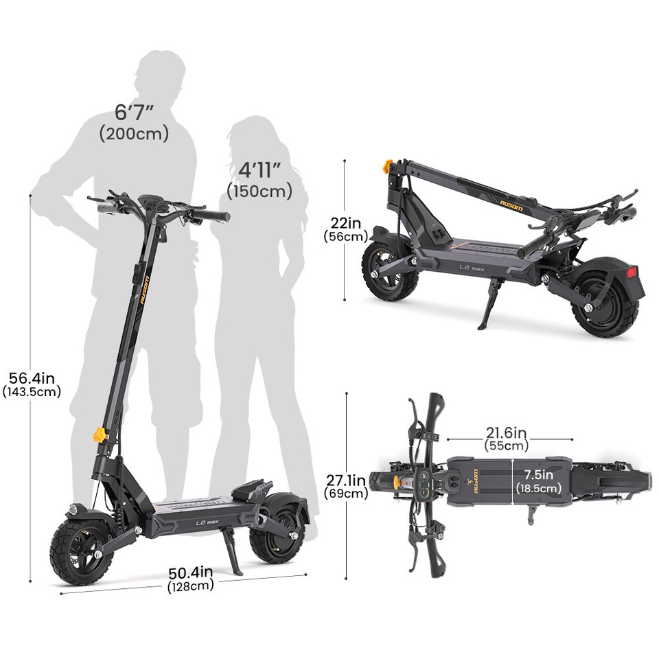 Ausom L2 Max Electric Scooter, 1000W Motor,90km Max Range,10in Tires E ...