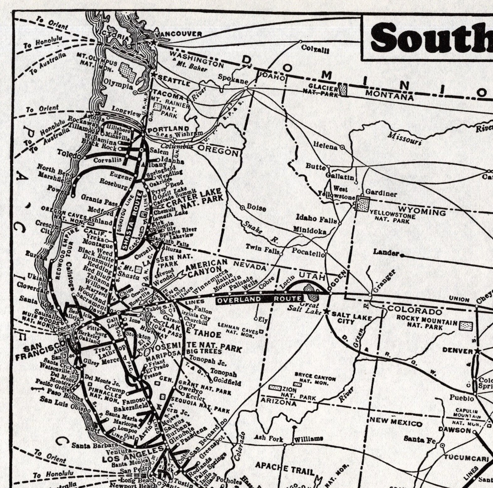 1940 Antique SOUTHERN PACIFIC Railroad Map Vintage Railway Map #1887 | eBay
