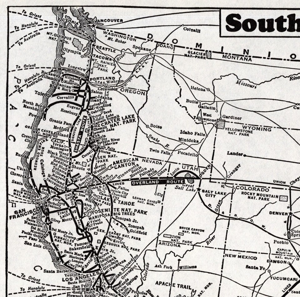 1940 Antique SOUTHERN PACIFIC Railroad Map Vintage Railway Map #1887 | eBay