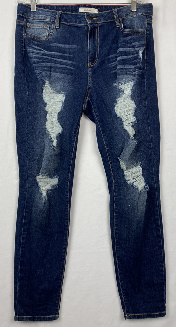 Cello Women's Distressed W/ String Covered Holes Stretch Jeans 16 36x30 ...