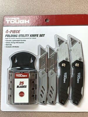NEW Hyper Tough 4-Piece foldingUtility Knife Box Cutter Set 25 Blades ...