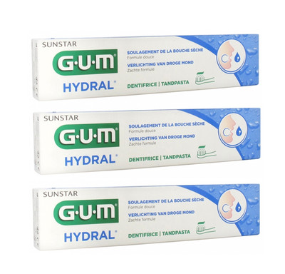 3X Sunstar GUM Hydral Toothpaste 75ml Dry Mouth Relief Exp 04/2027 NIB ...