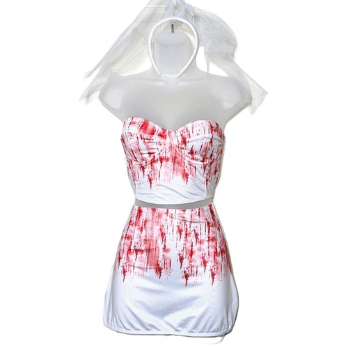 New M Bloody Bride Halloween Costume Bustier Top Skirt Veil Zombie Dead ...