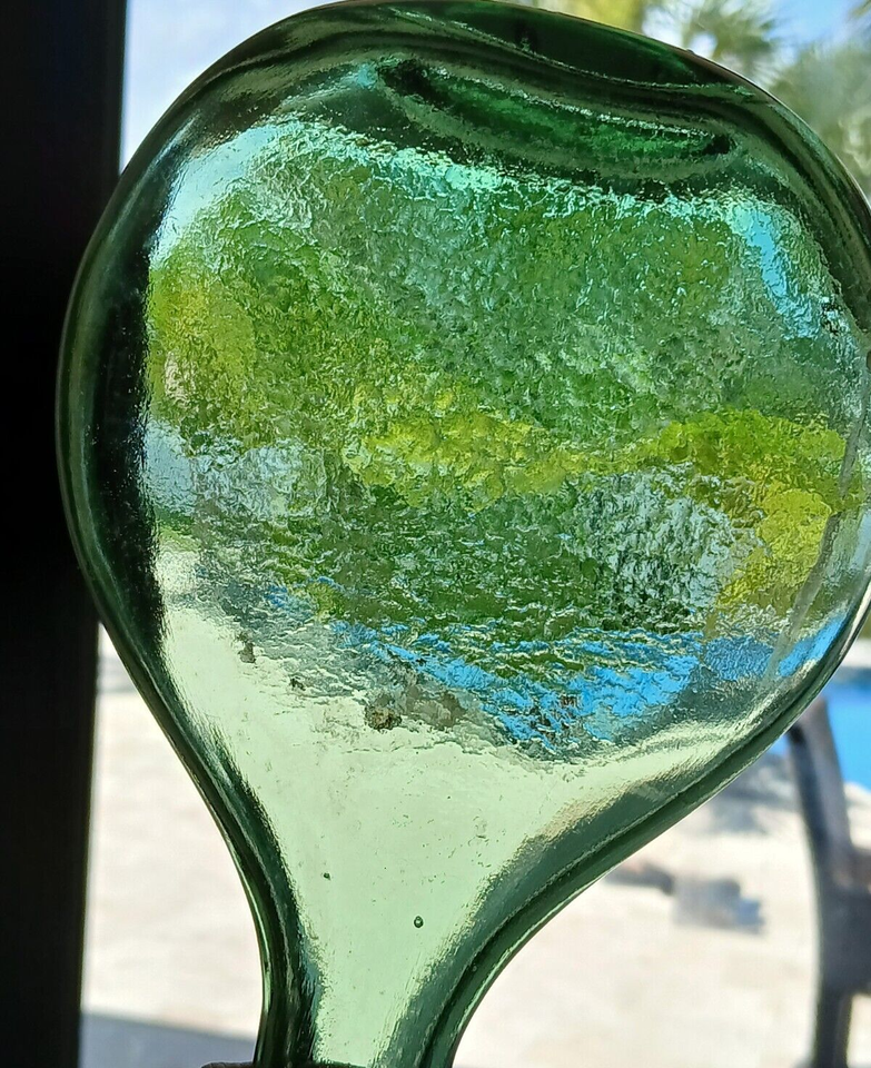 2 Green Glass Flask Flat Bottles 8.3" Tall Vintage | eBay