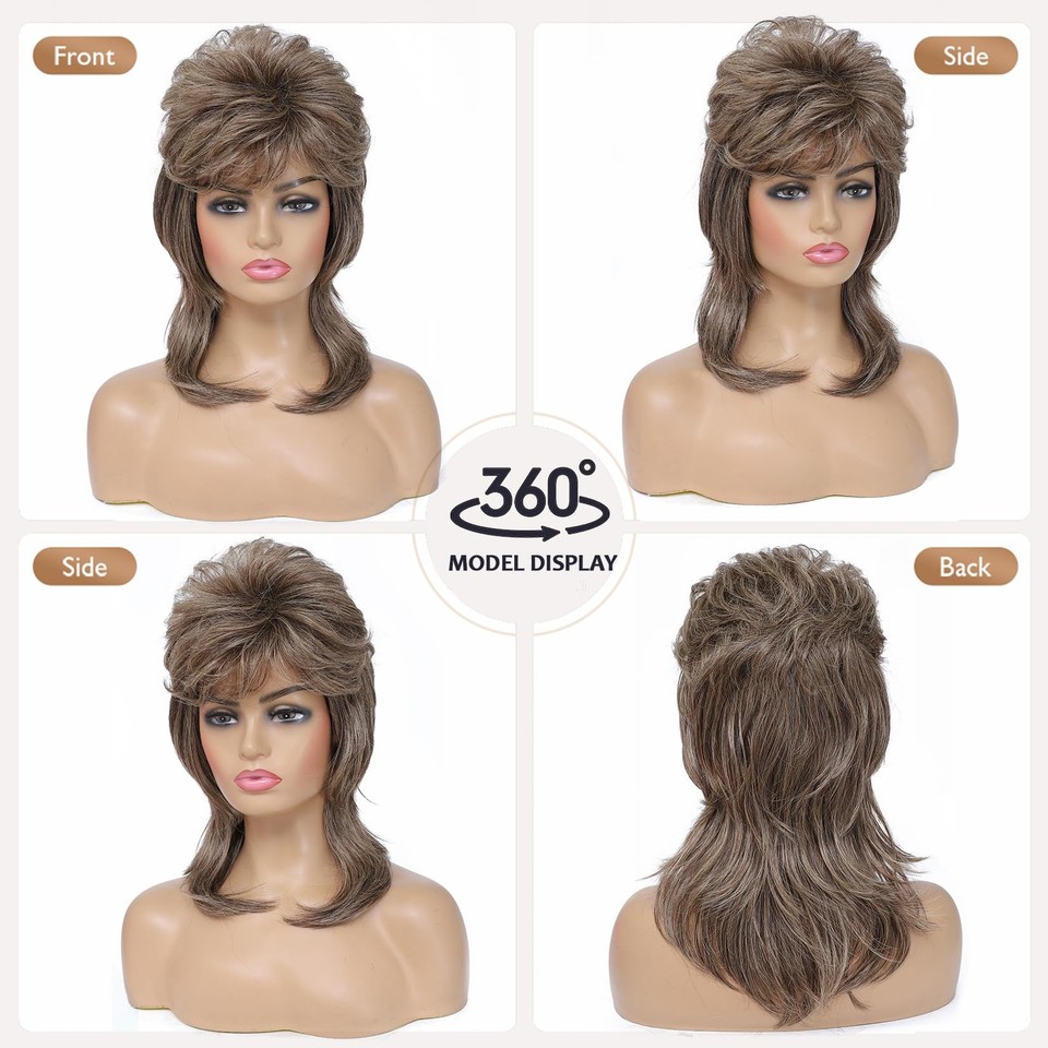 Mullet Wigs for Women Curly Soft Heat Resistant Shoulder Length Hair ...