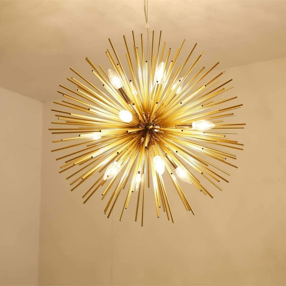 Mid Century Golden Sputnik Chandelier Ceiling Light Lamp Pendant Marine ...