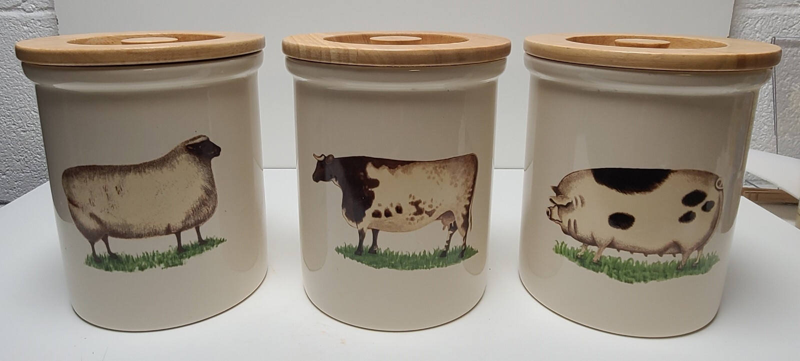 Pimpernel Ceramic Cow, Pig & Sheep Canister Set With Wood Lid~Thailand ...