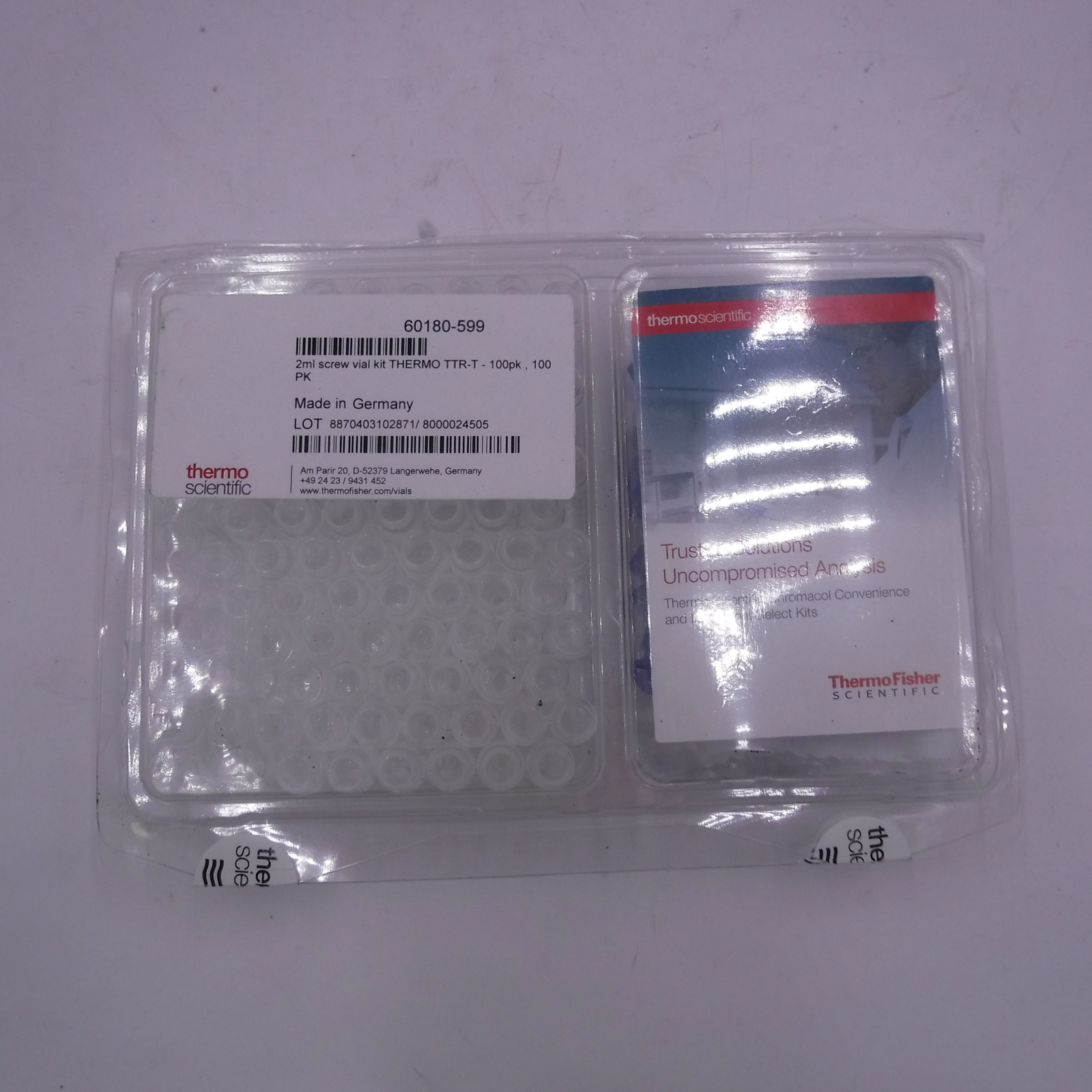 100 Pack Thermo Scientific 60180-599 2ML Screw Vial 8mm CAP SIL/PTFE ...