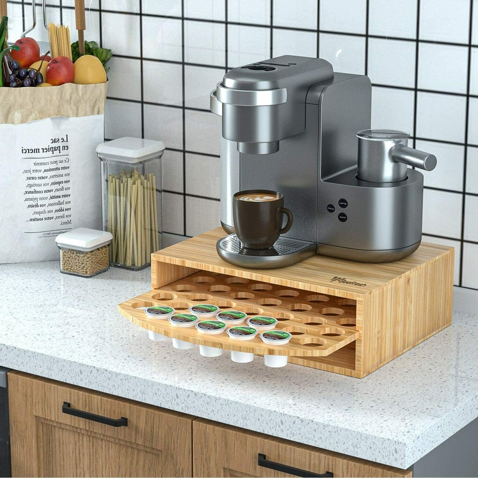 Bamboo K-Cup Coffee Pod Holder Coffee Machine Stand Storage Organizer ...