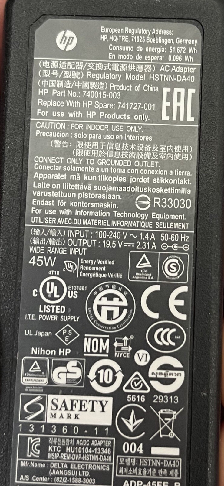 Genuine HP Laptop Charger AC Power Adapter 740015-003 741727-001 19.5V ...