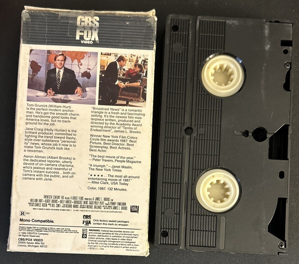 Broadcast News VHS CBS FOX William Hurt A. Brooks Holly Hunter ...