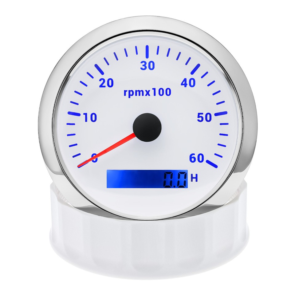 85mm Boat Tachometer Gauge 0-6000RPM 7 Colors LED Hourmeter For Marine ...