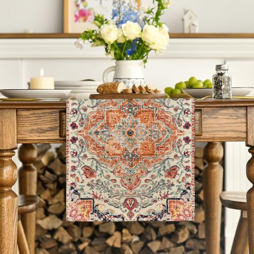 Boho Bohemia Style Orange Table Runner, 13" x 60", Table Runner Boho ...