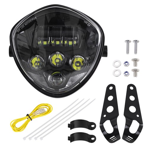 Motorcycle Headlight 7" with Bracket Clamp Red White DRL Hi/Low Beam ...