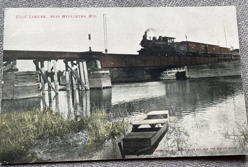 Weyauwega WI Gills Landing Train Boat Printed Early 1900’s postcard ...