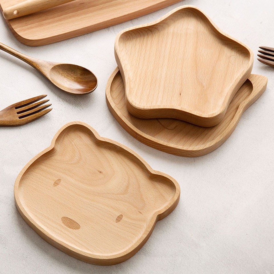 Household Fruit Plate Solid Wood Cartoon Dinner Bread Tray for Serving ...