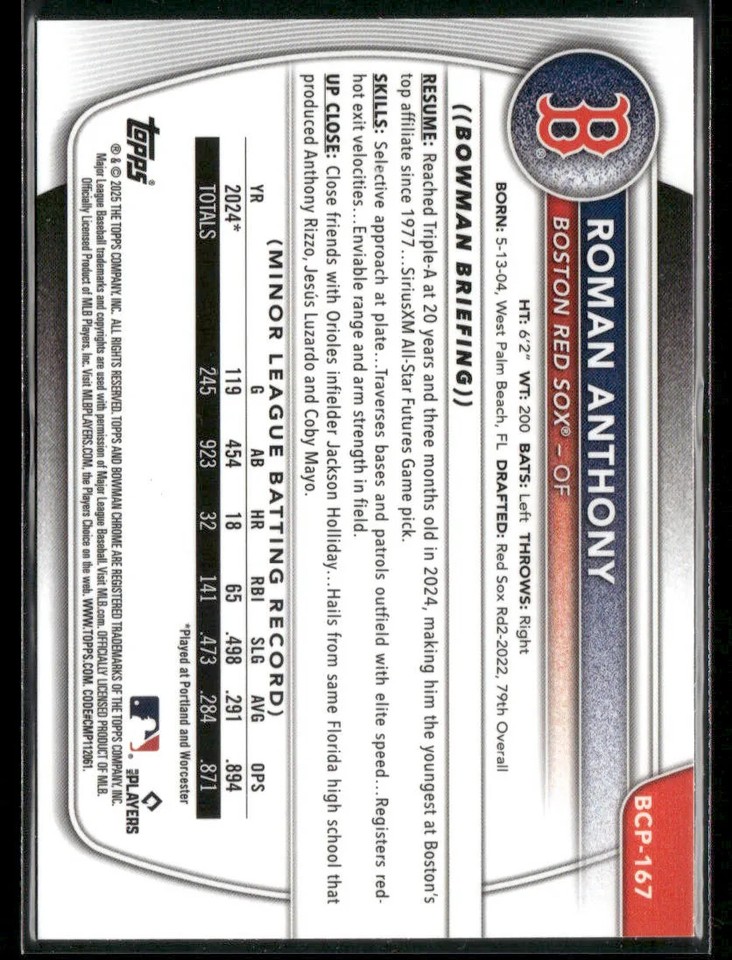 2025 Bowman Chrome Roman Anthony #BCP-161 Snack Pack Seed Refractor SSP ...