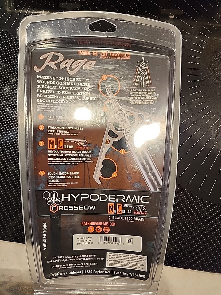 NEW SEALED Rage Hypodermic 100 Grain Expandable Broadhead 3 Pack - Crossbow | eBay