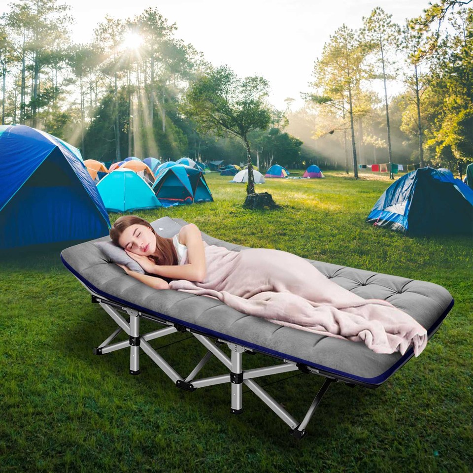 Portable Folding Camping Cots Hiking Sleeping Bed W/2-side Mattress ...