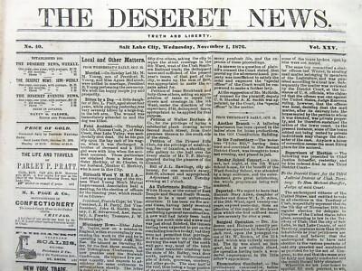1876 Salt Lake City UTAH TERRITORY newspaper wth CUSTER MASSACRE Little ...