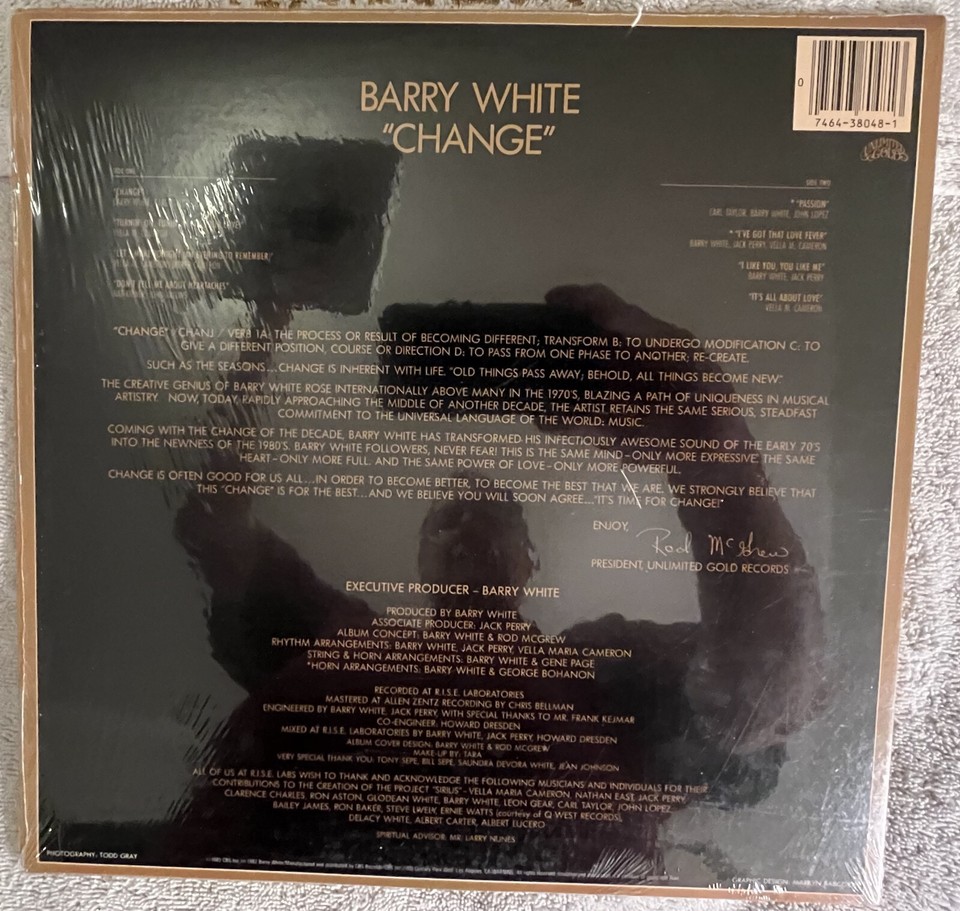 Barry White – Change - Vinyl LP - 1982 Unlimited Gold – FZ 38048 M-/M ...