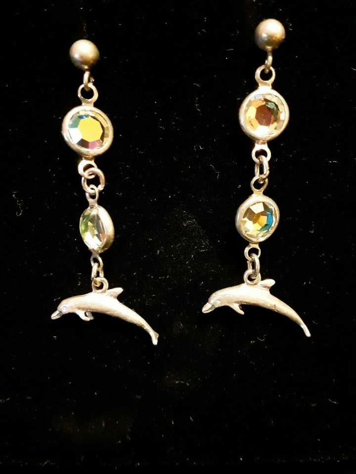 Sterling Silver Crystal Dolphin Dangle Earrings | eBay