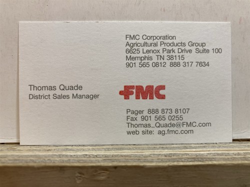 1990's 2000's Business Card FMC Corporation Agricultural Products ...