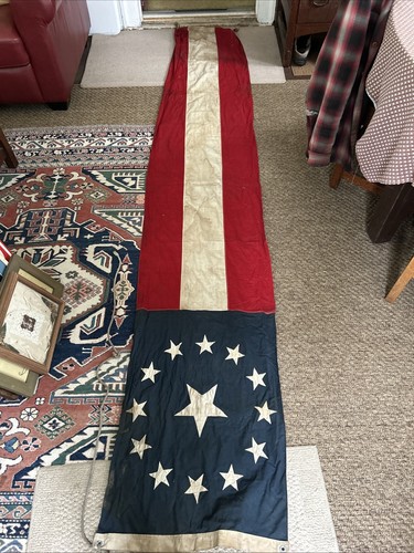 Antique 13 Star AMERICAN COLONIAL CEREMONIAL SIGNAL BANNER FLAG 9 x 2 ...