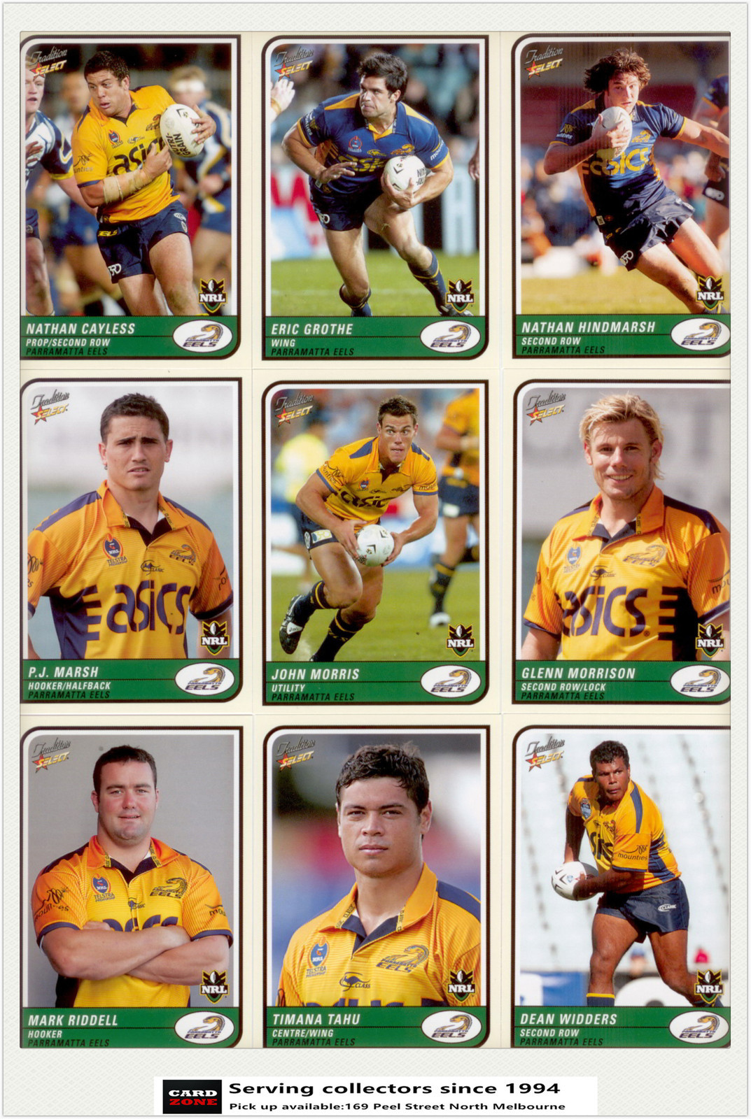 2005 Select NRL Tradition Series Trading Cards Base Team Set Eels (9 ...